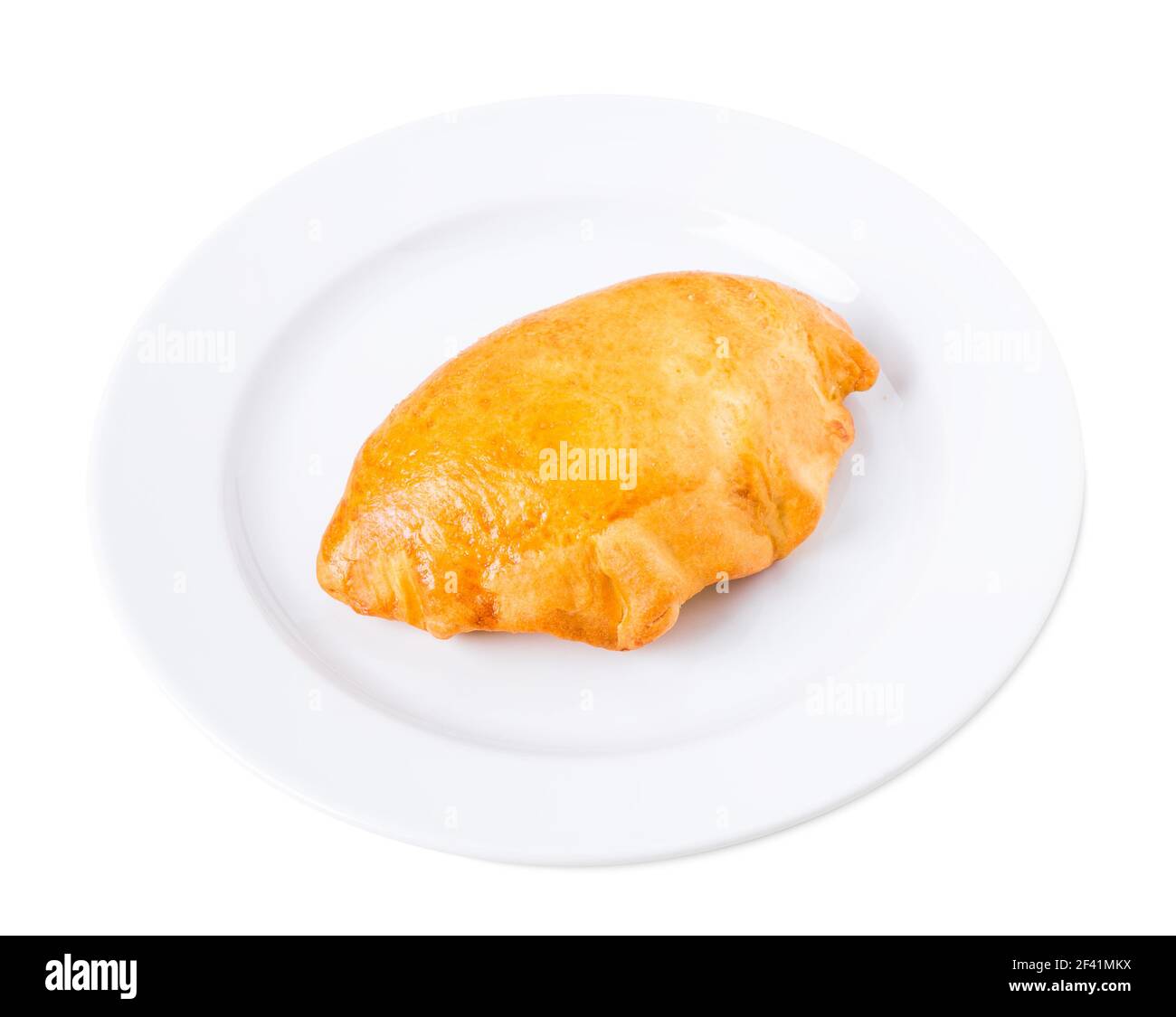 Delicious pie with chicken fillet. Isolated on a white background Stock ...