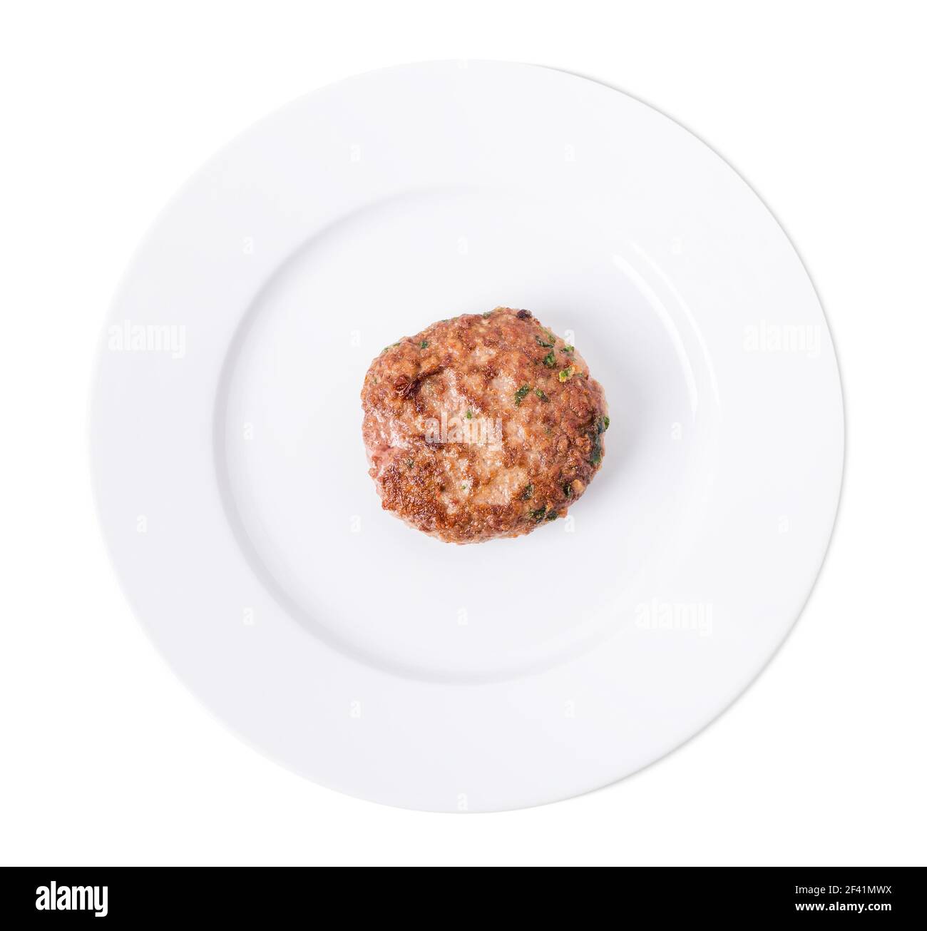 Delicious beef burger cutlet with fresh greens. Isolated on a white ...