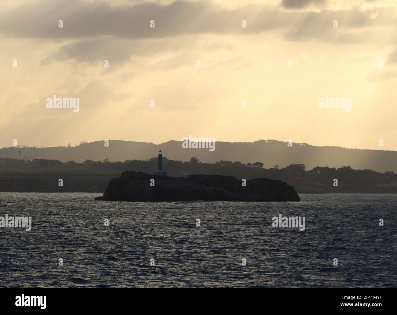 Coastal view with the Mouro Island and lighthouse Santander Cantabria ...