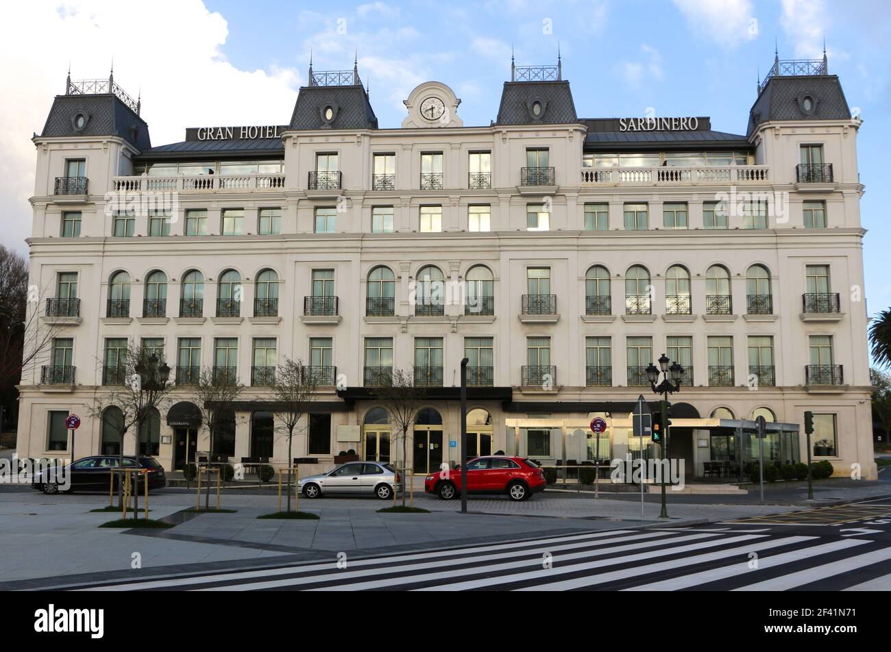 Front facade of the newly rebuilt Hotel Sardinero March morning ...