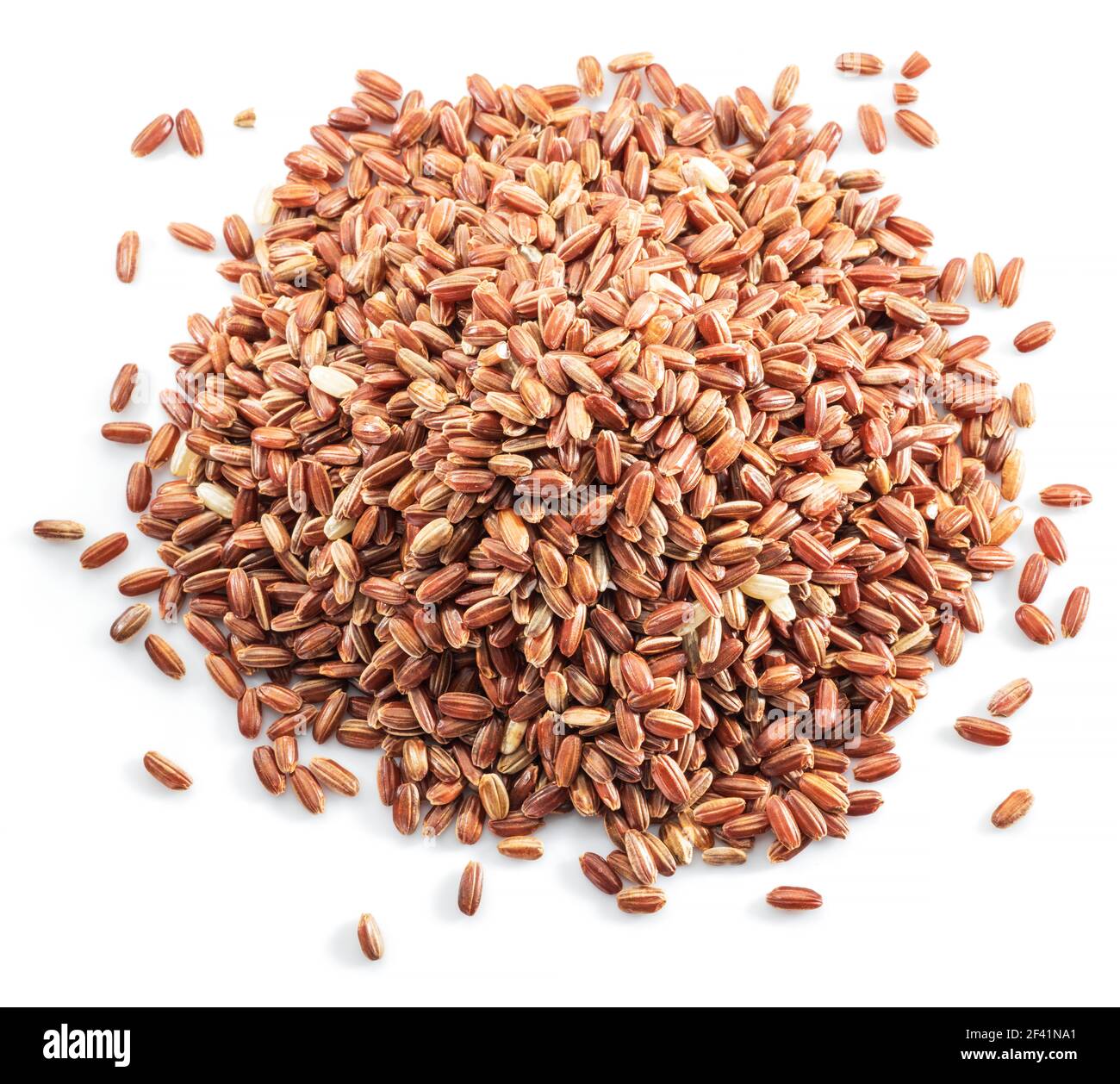 Brown rice heap - whole grain rice with outer husk on white background ...