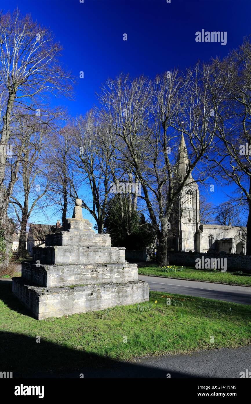 Spring view over St Marys Church, Bainton village, Cambridgeshire ...