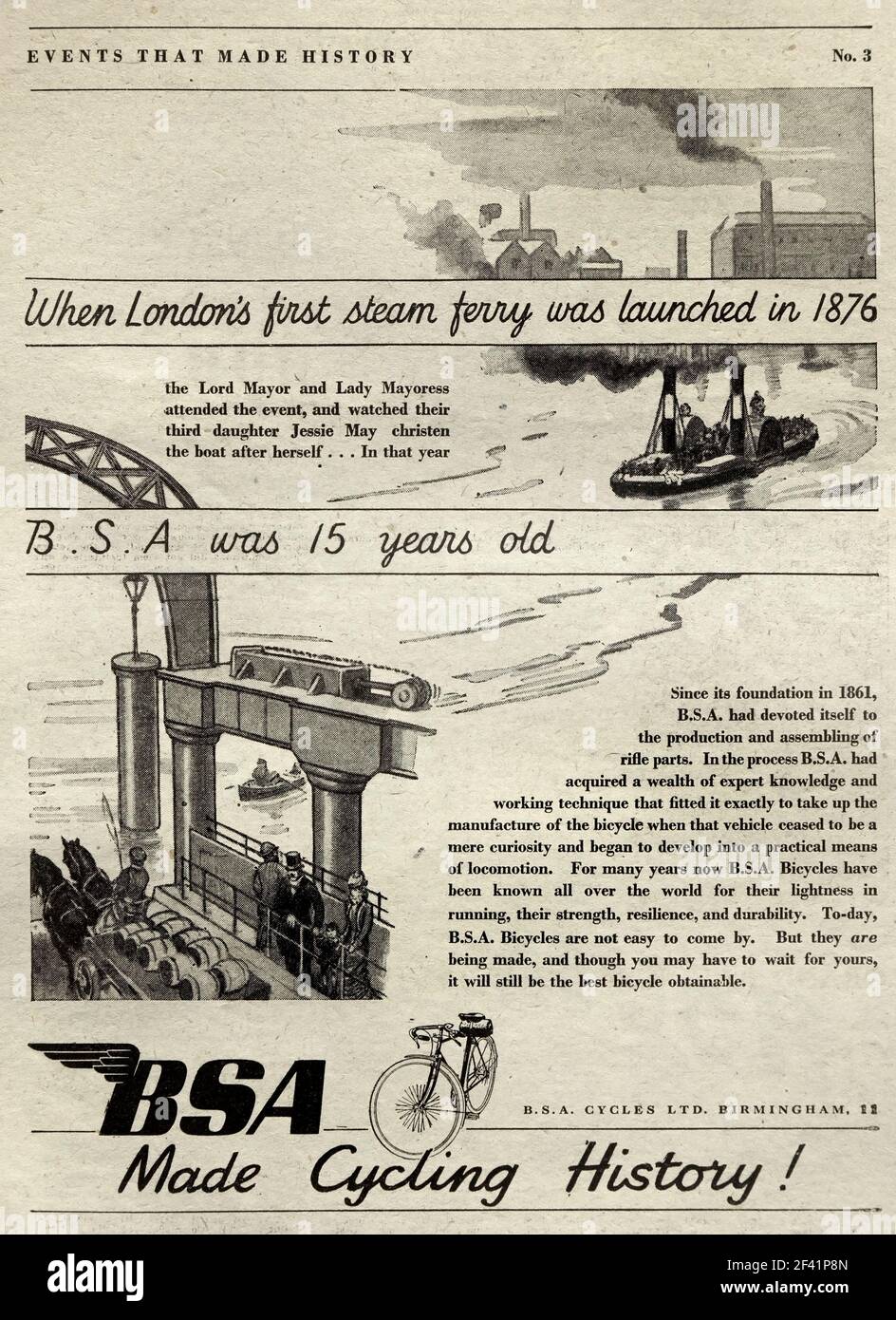Vintage 1942 advertisement for British BSA bicycles Stock Photo - Alamy