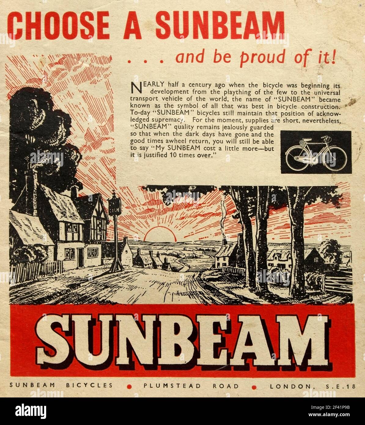 Vintage 1942 advertisement for British Sunbeam bicycles Stock Photo - Alamy