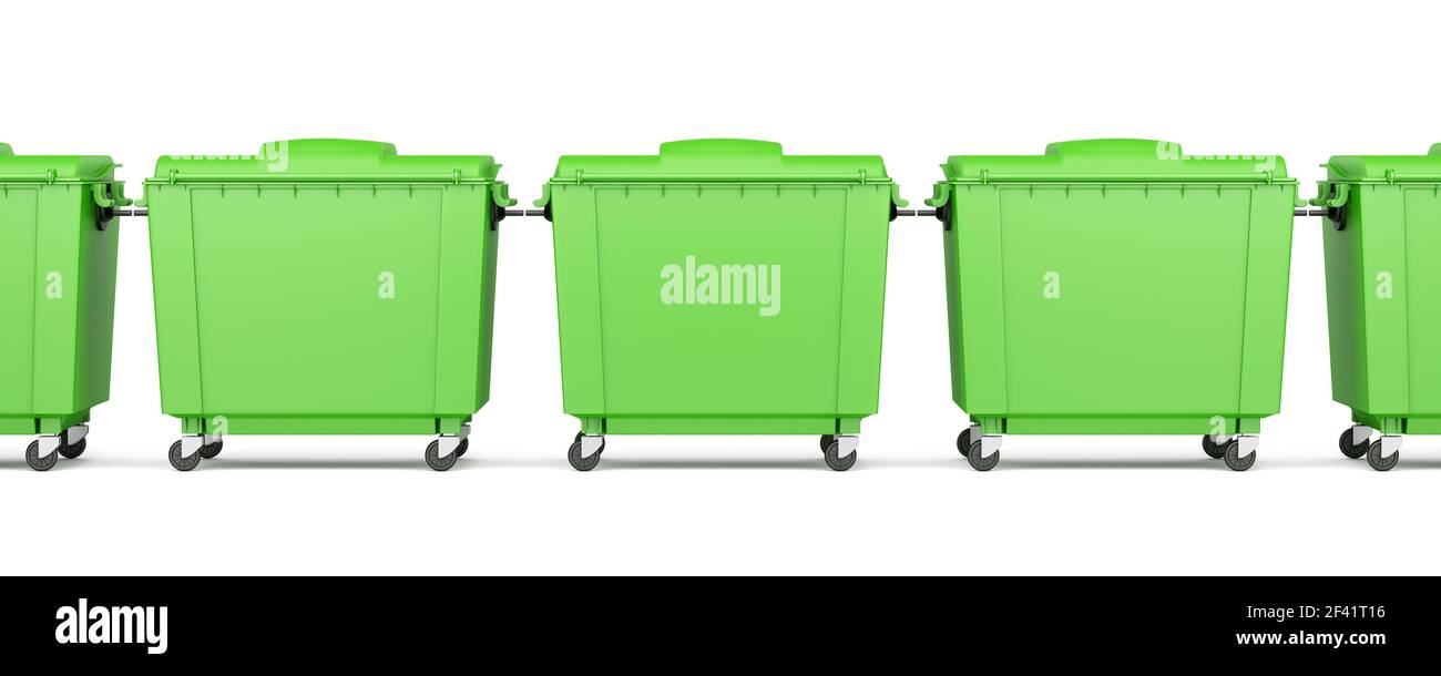 green garbage containers isolated on white background. 3d illustration ...