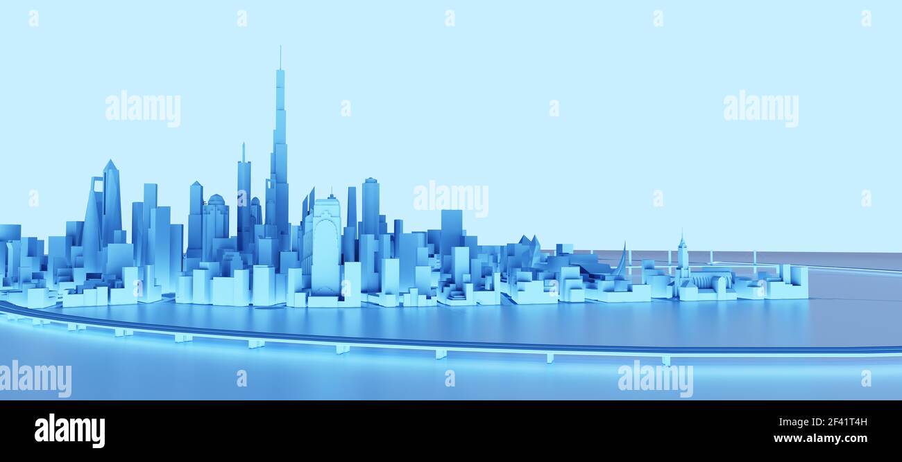 abstract low poly cityscape in blue tones. 3d rendering Stock Photo - Alamy