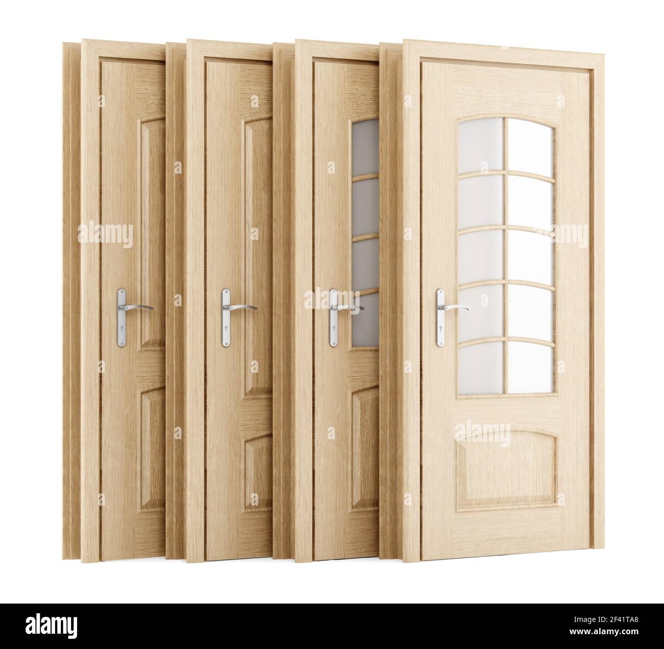 four wooden doors isolated on white background. 3d illustration Stock ...