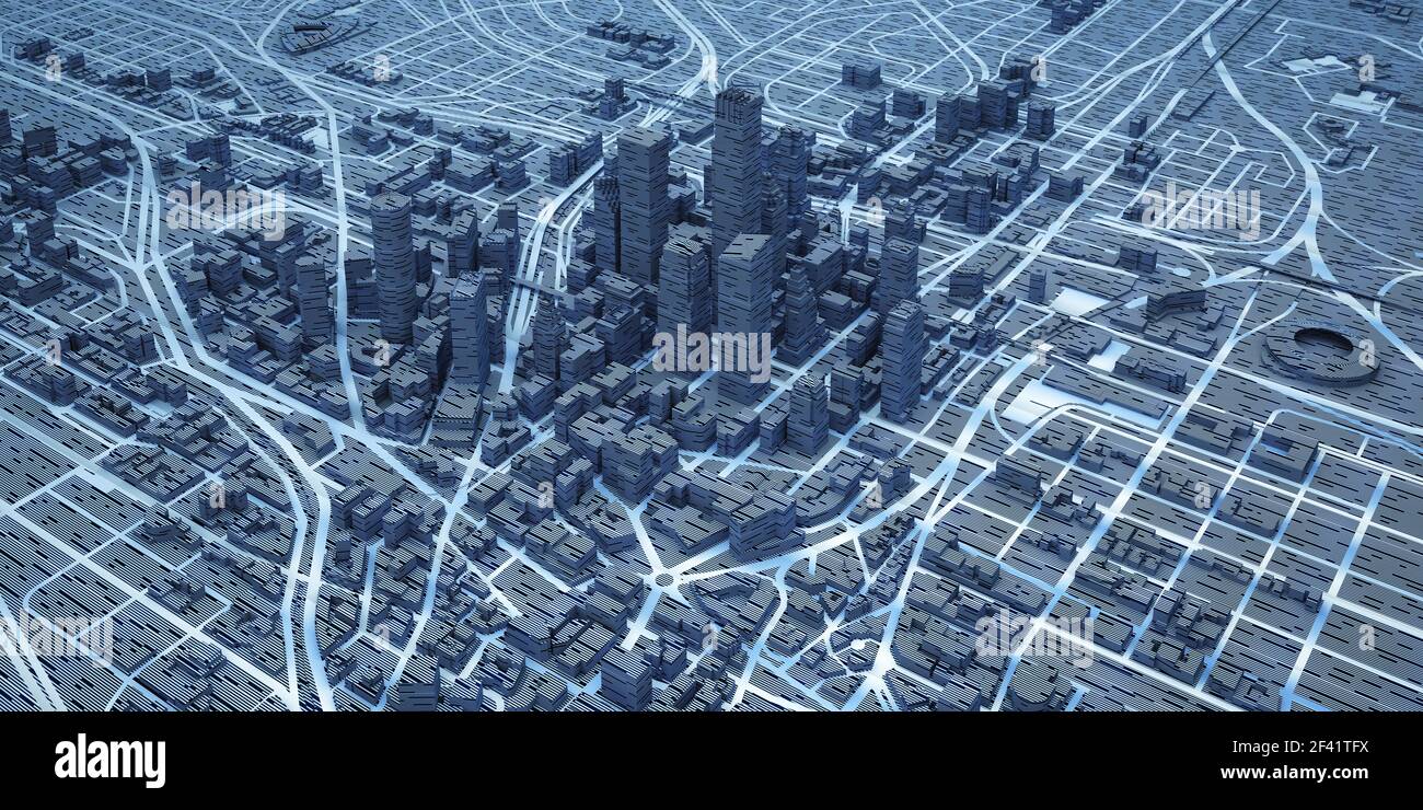 city in the texture of gray blue stripes above view. 3d rendering Stock ...