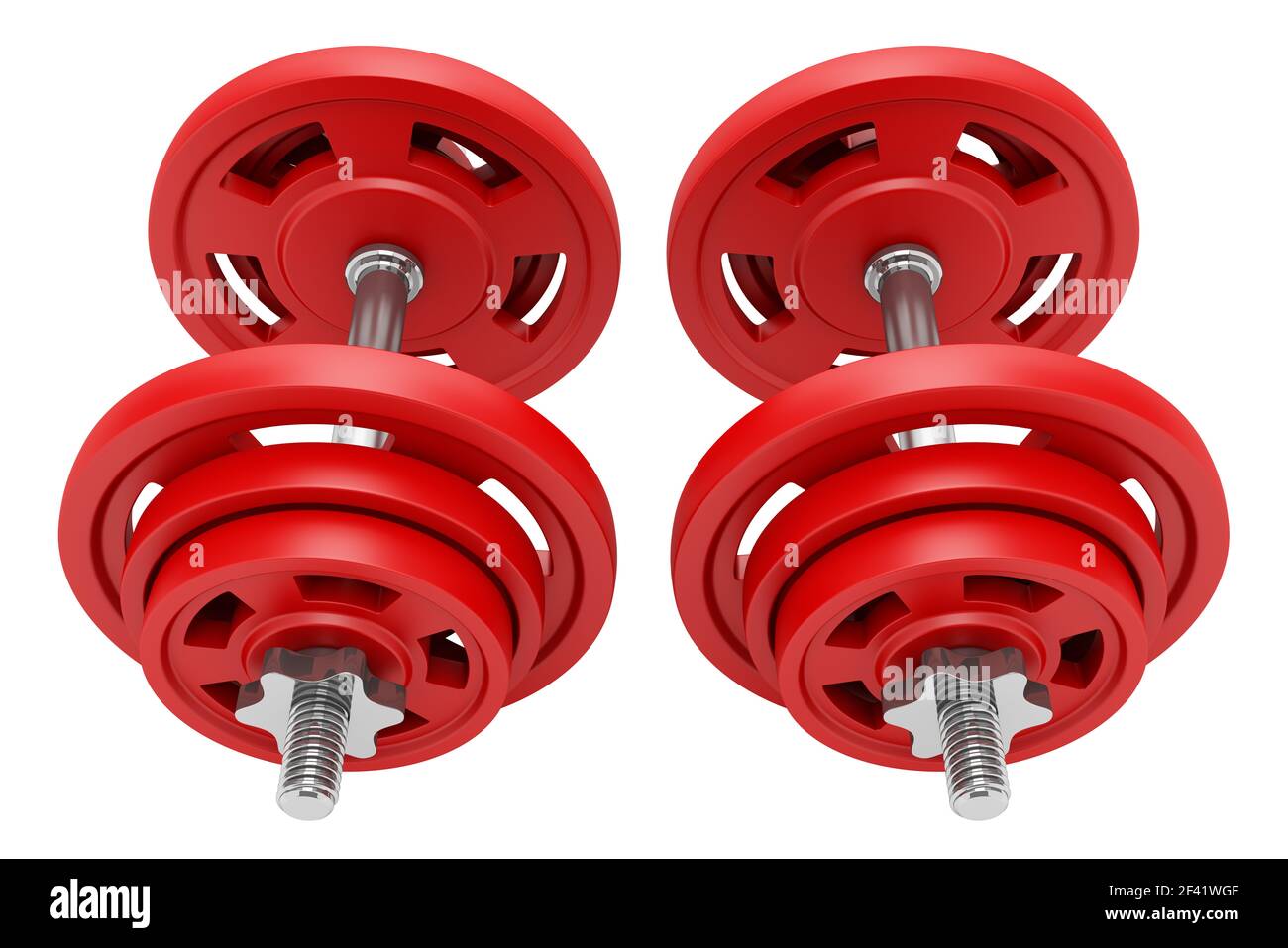 two red dumbbells isolated on white background. 3d illustration Stock ...