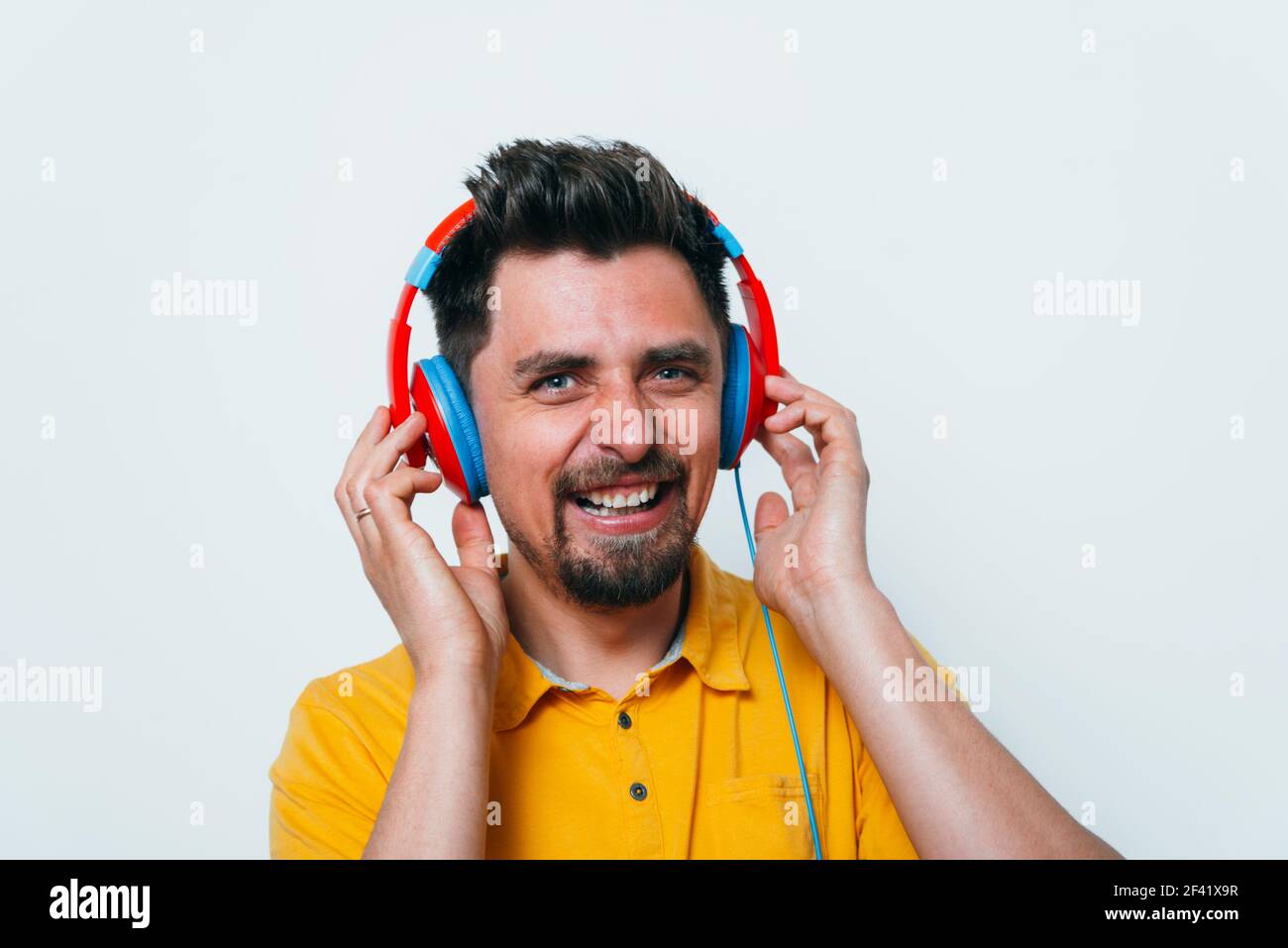 Man with headphones Stock Photo - Alamy