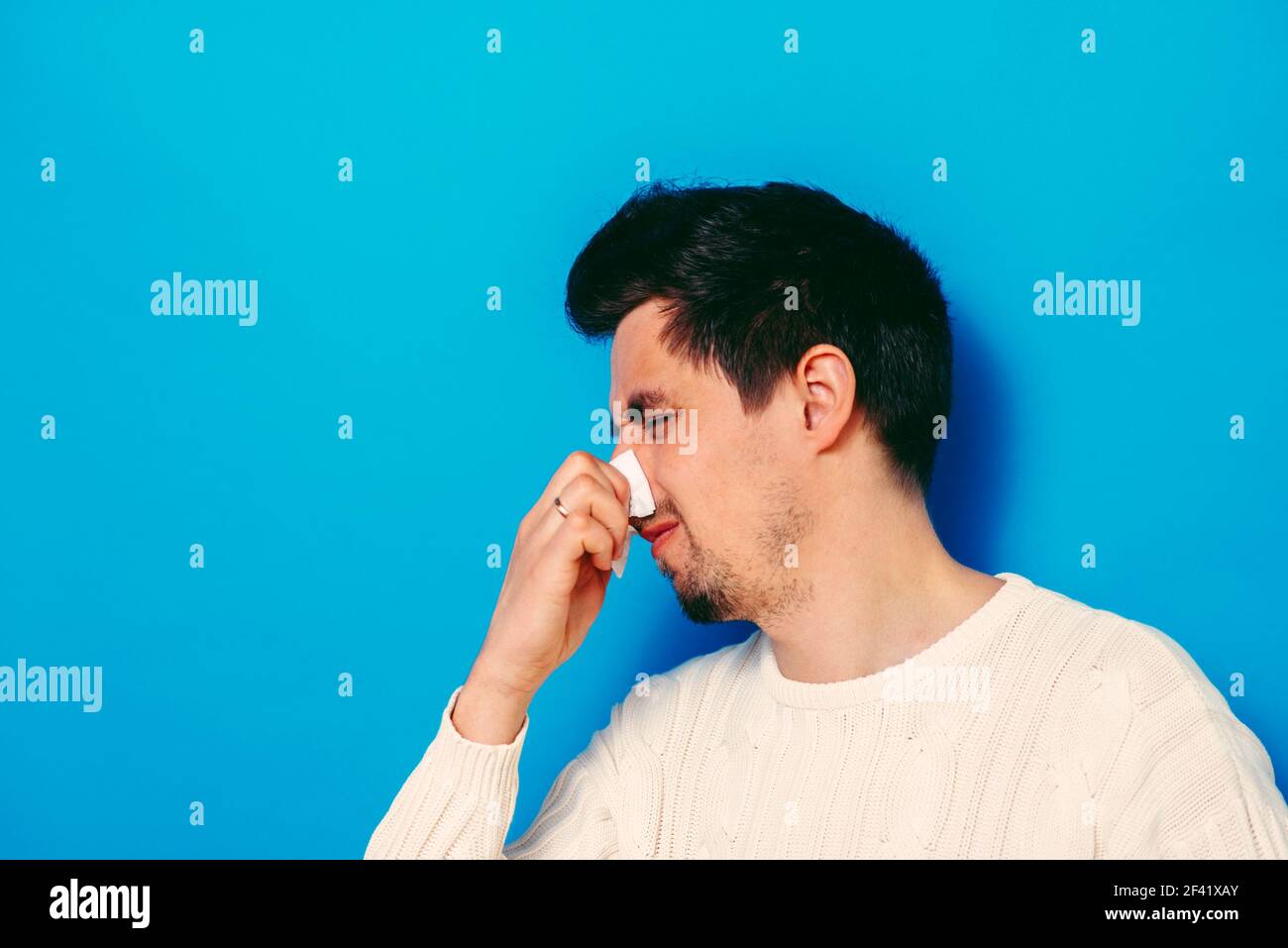 the man has a runny nose Stock Photo - Alamy