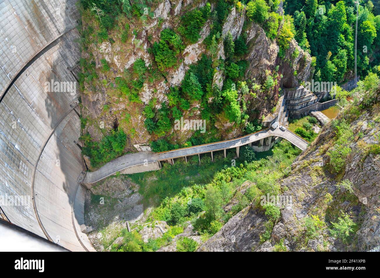 Top view from Vidraru dam on Arges river in Transylvania, Romania ...