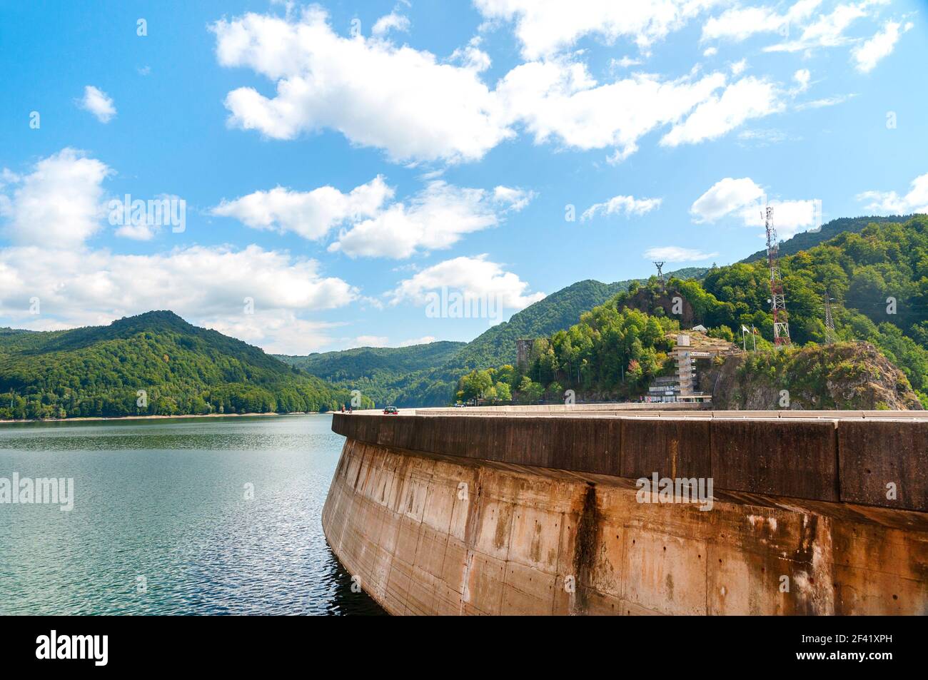 Vidraru artificial lake and dam on Arges river in Transylvania, Romania ...