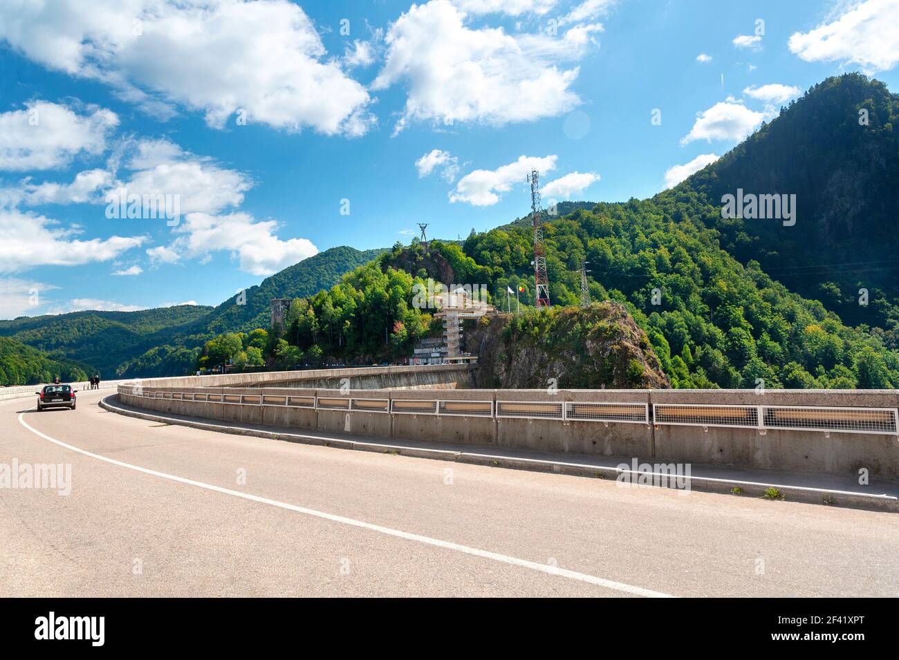 Vidraru dam on Arges river in Transylvania, Romania. Highway in the ...
