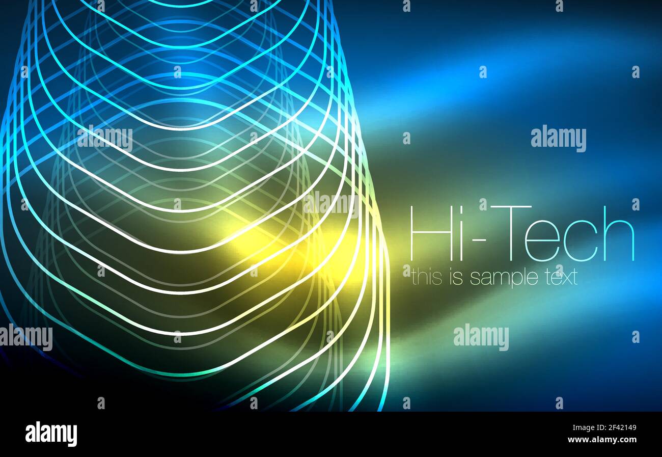 Outline hexagons, glowing geometric shapes, digital techno abstract ...