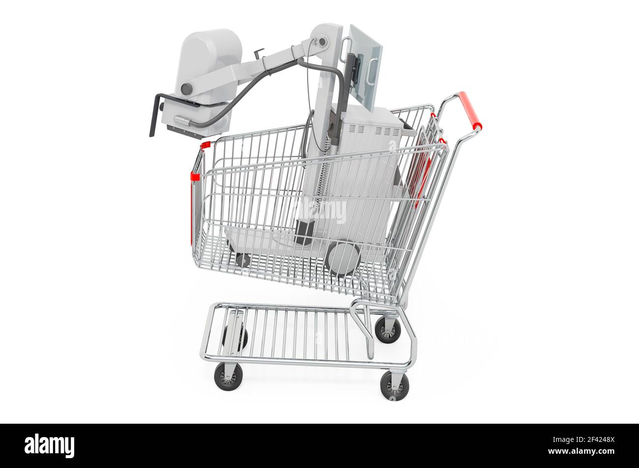 Shopping cart with mobile x-ray machine. 3D rendering isolated on white ...