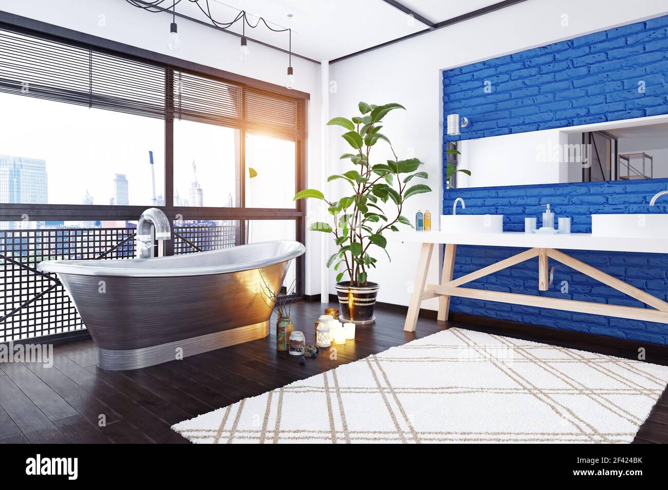 modern loft bathroom design. 3d rendering concept Stock Photo - Alamy