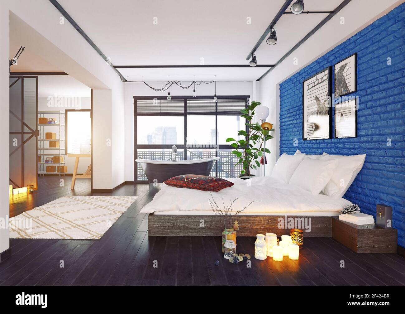 modern loft interior. 3d rendering design concept Stock Photo - Alamy