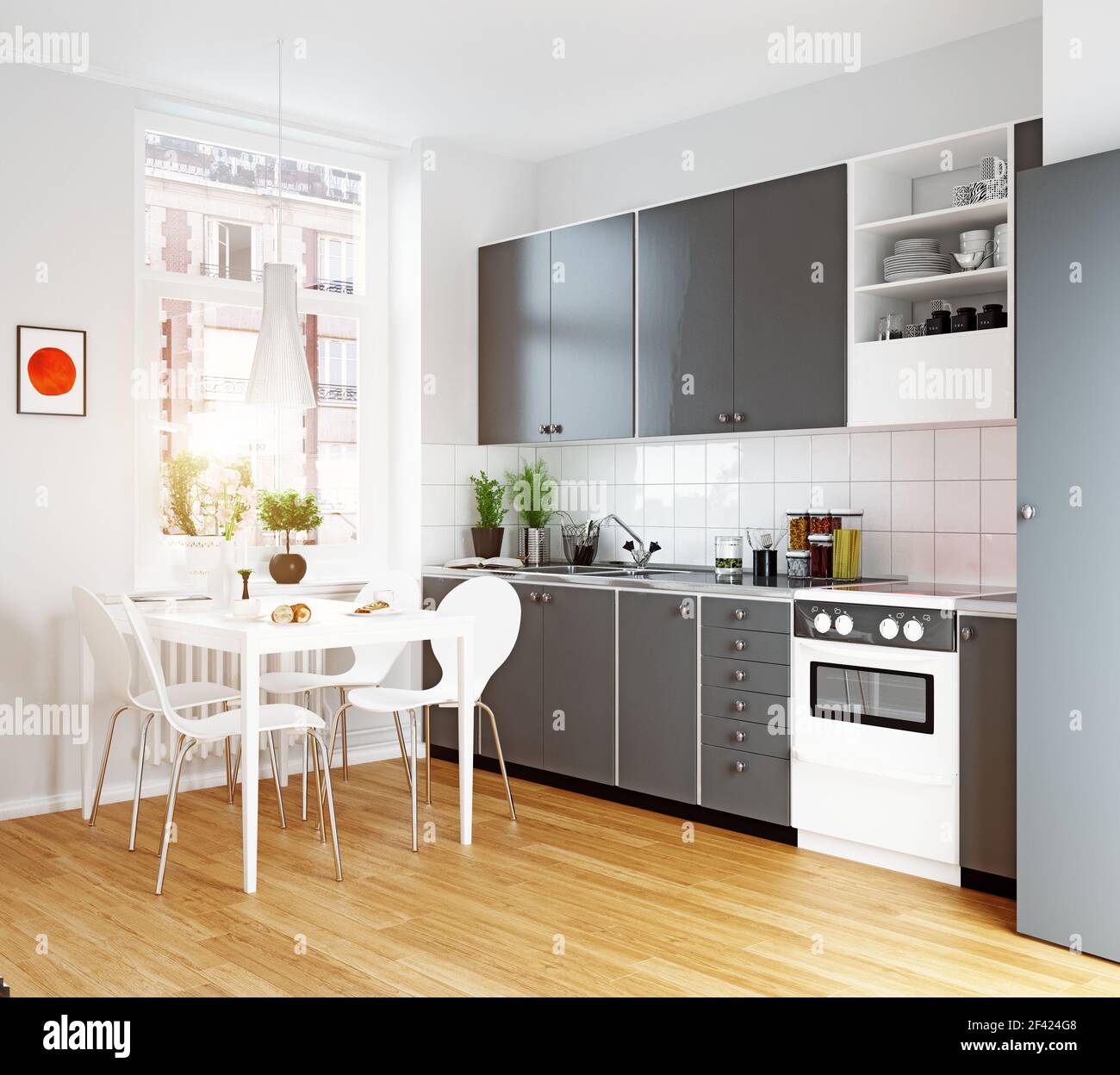 modern cozy kitchen interior. 3d rendering design concept Stock Photo ...