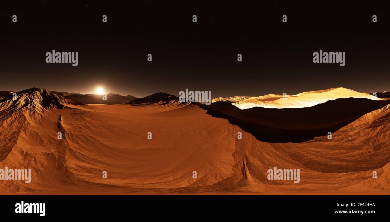 360 Panorama of Mars sunset, environment map. Equirectangular ...