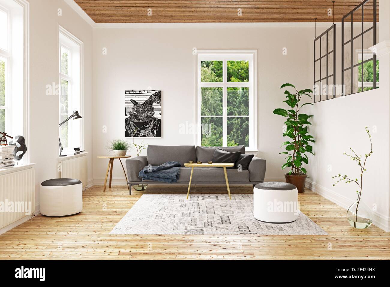 modern scandinavian living room design. 3d concept rendering Stock ...