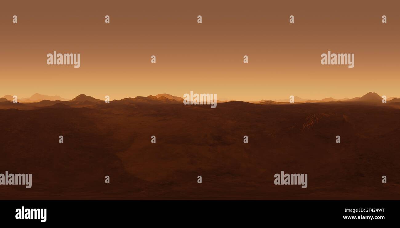 360 Panorama of Mars sunset, environment map. Equirectangular ...