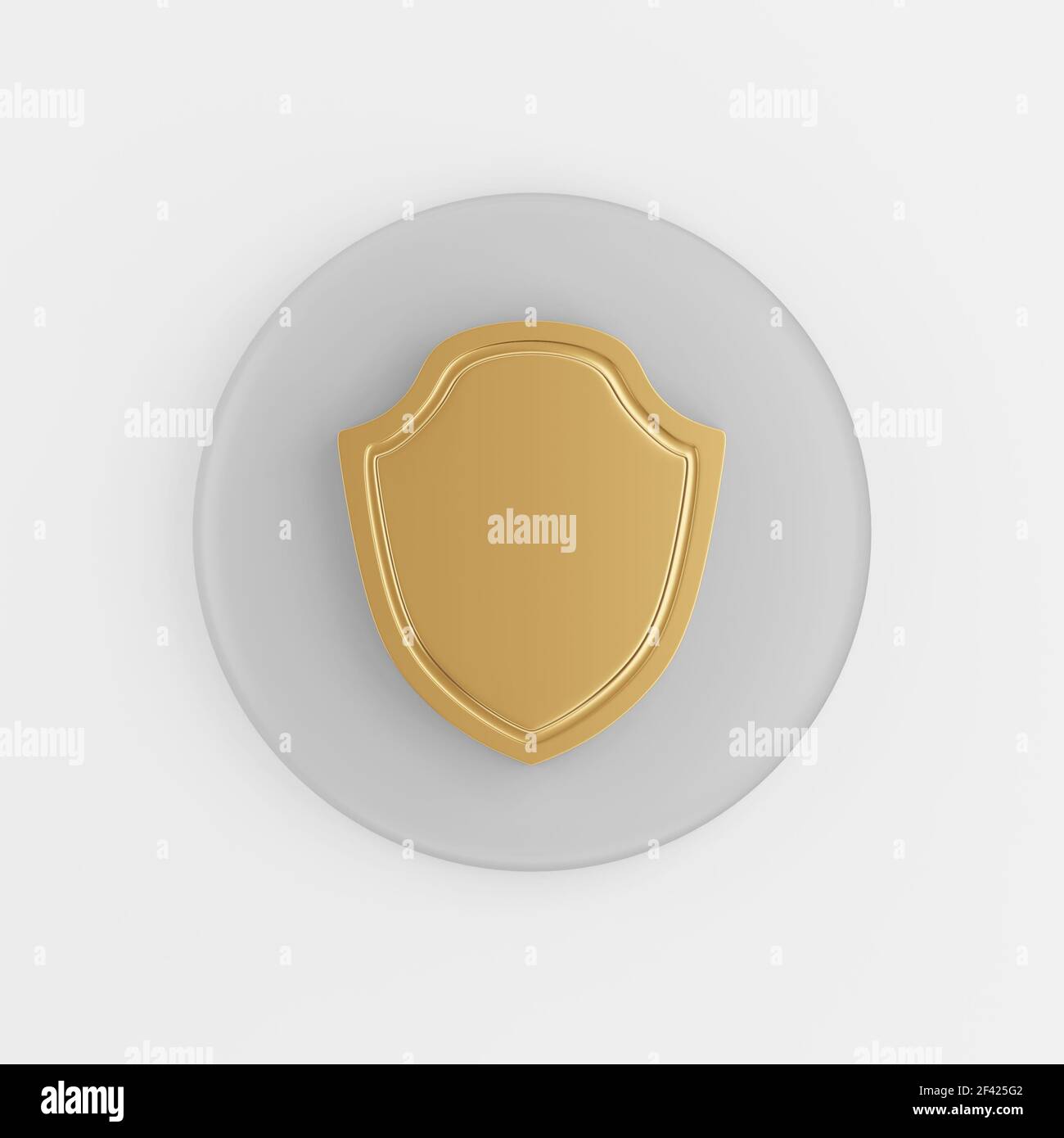 Flat outline golden shield icon. 3d rendering round gray key button, interface ui ux element ...