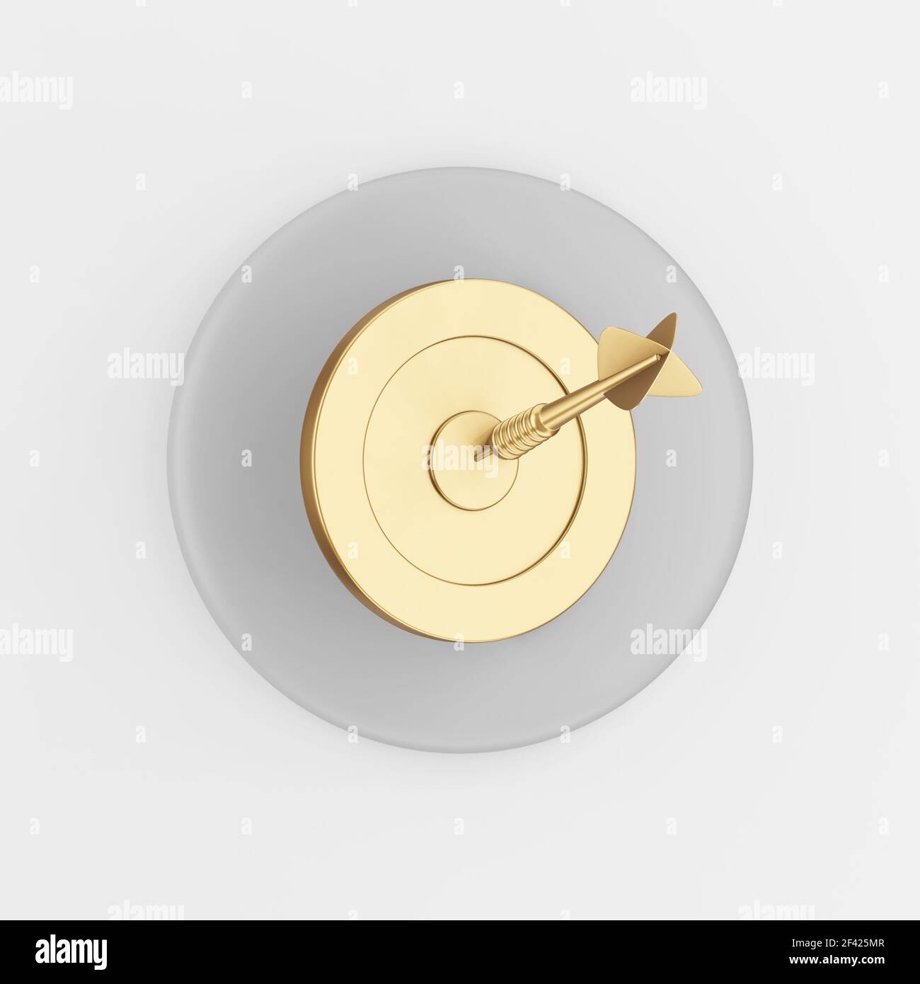 Gold dart target icon. 3d rendering round gray key button, interface element Stock Photo - Alamy