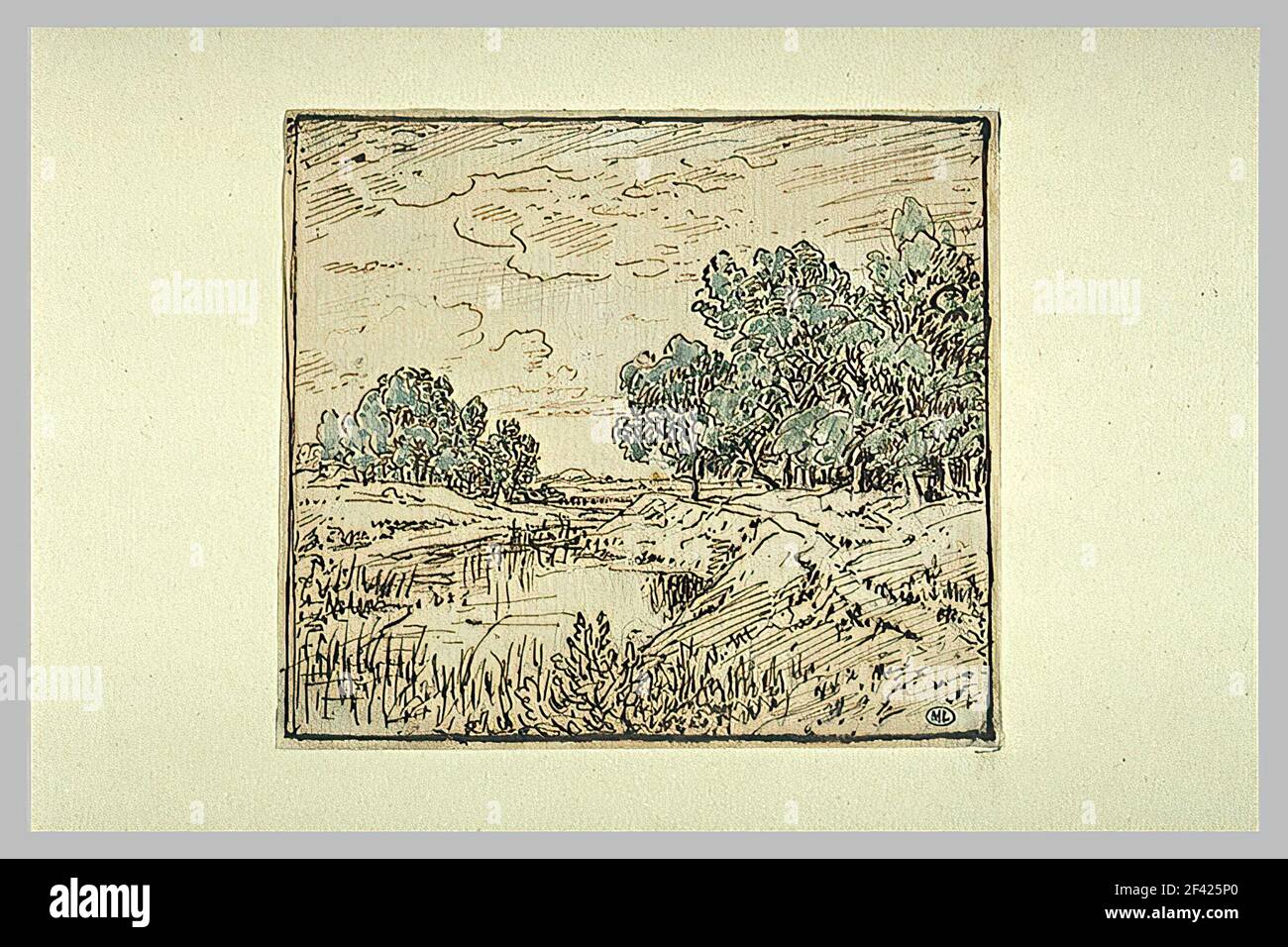 Theodore Rousseau - Clumps Trees Along River Stock Photo - Alamy