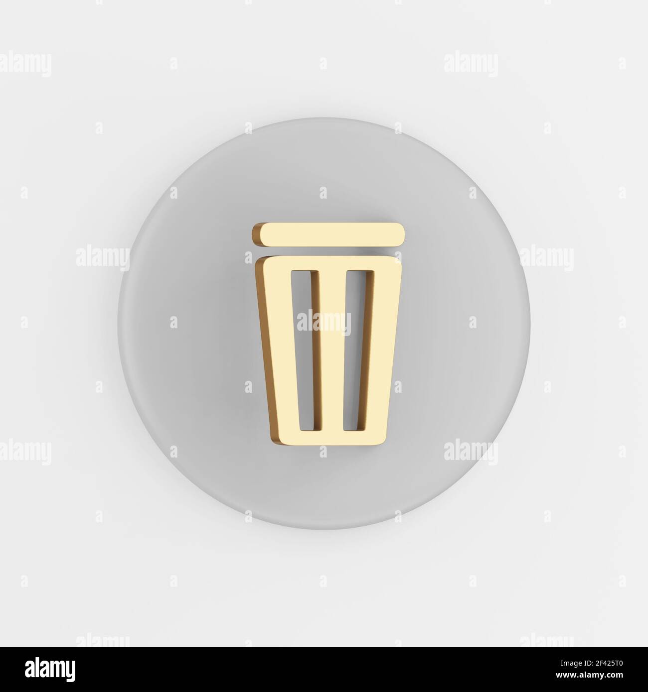 Flat outline golden trash bin icon. 3d rendering round gray key button, interface ui ux element ...