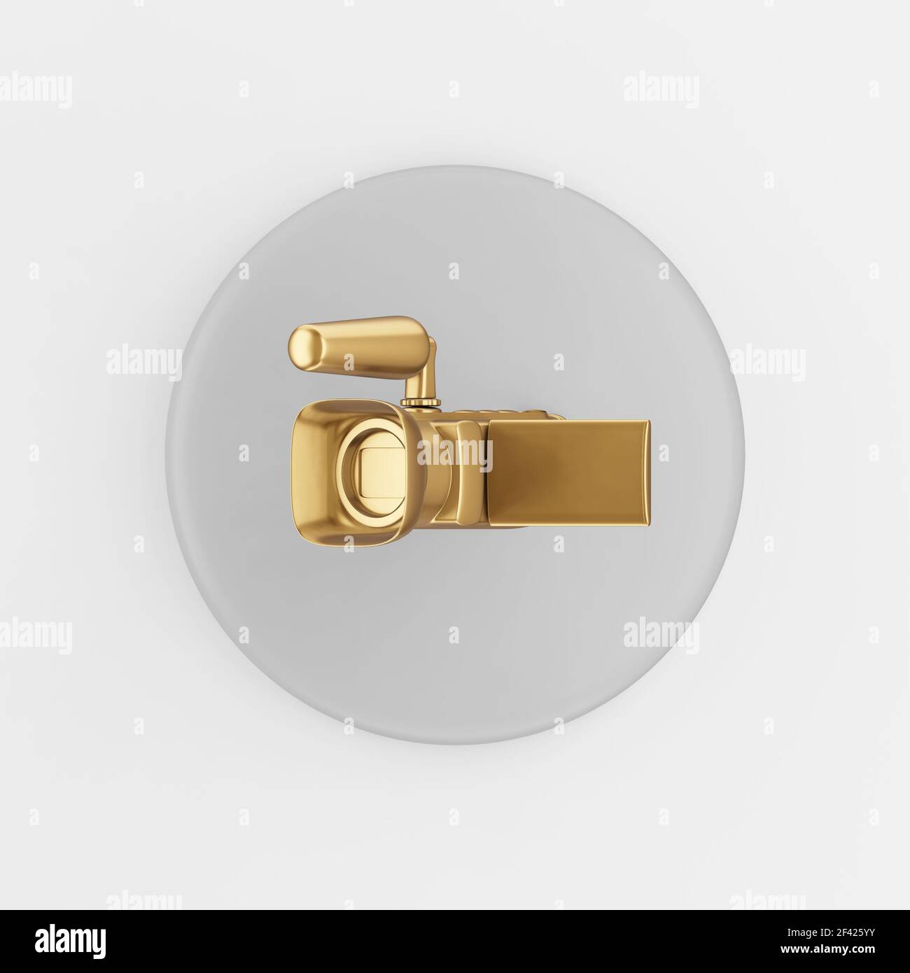 Gold digital video camera icon. 3d rendering round gray key button, interface ui ux element ...