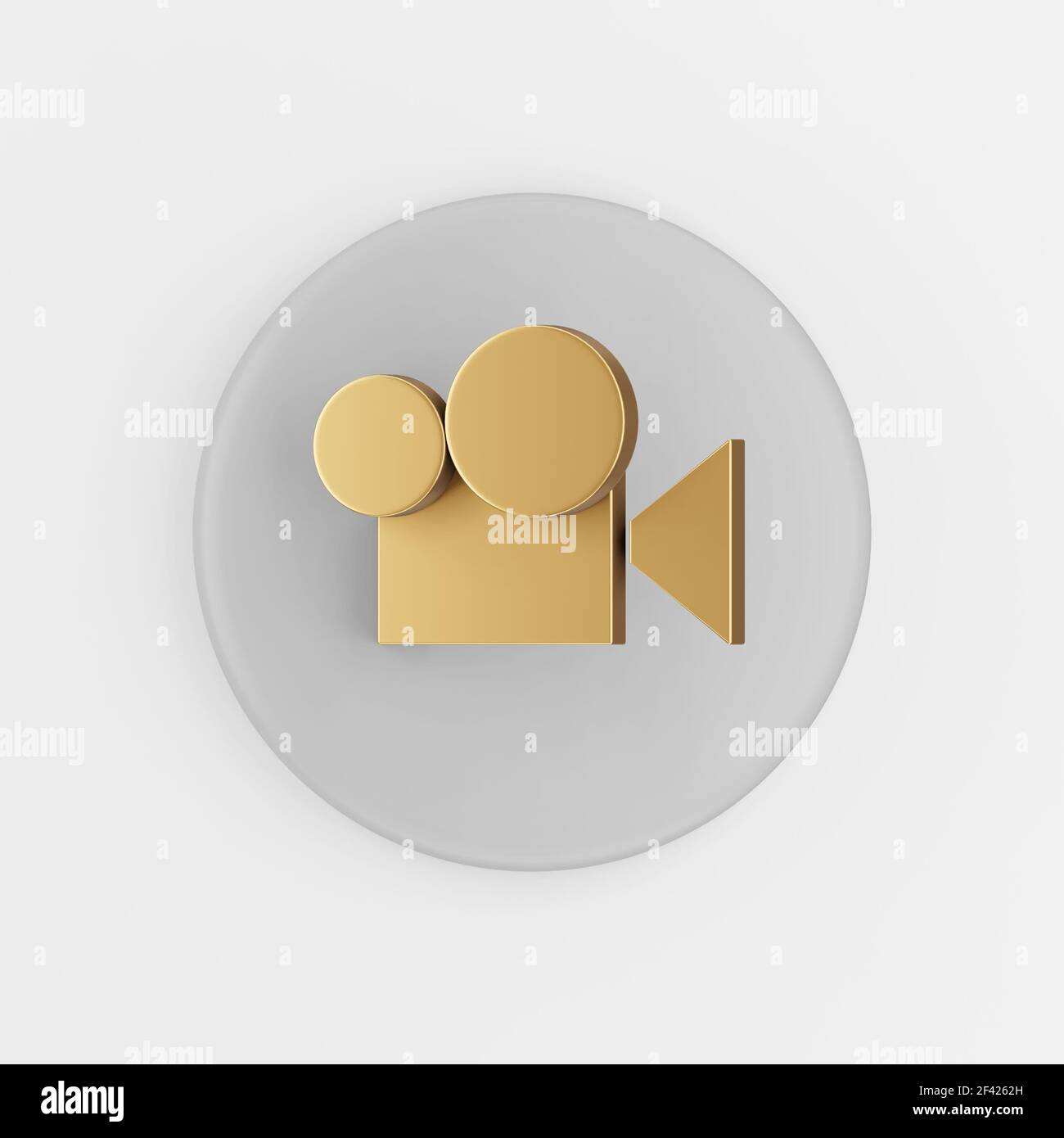 Icon gold digital video camera flat outline. 3d rendering round gray key button, interface ui ux ...