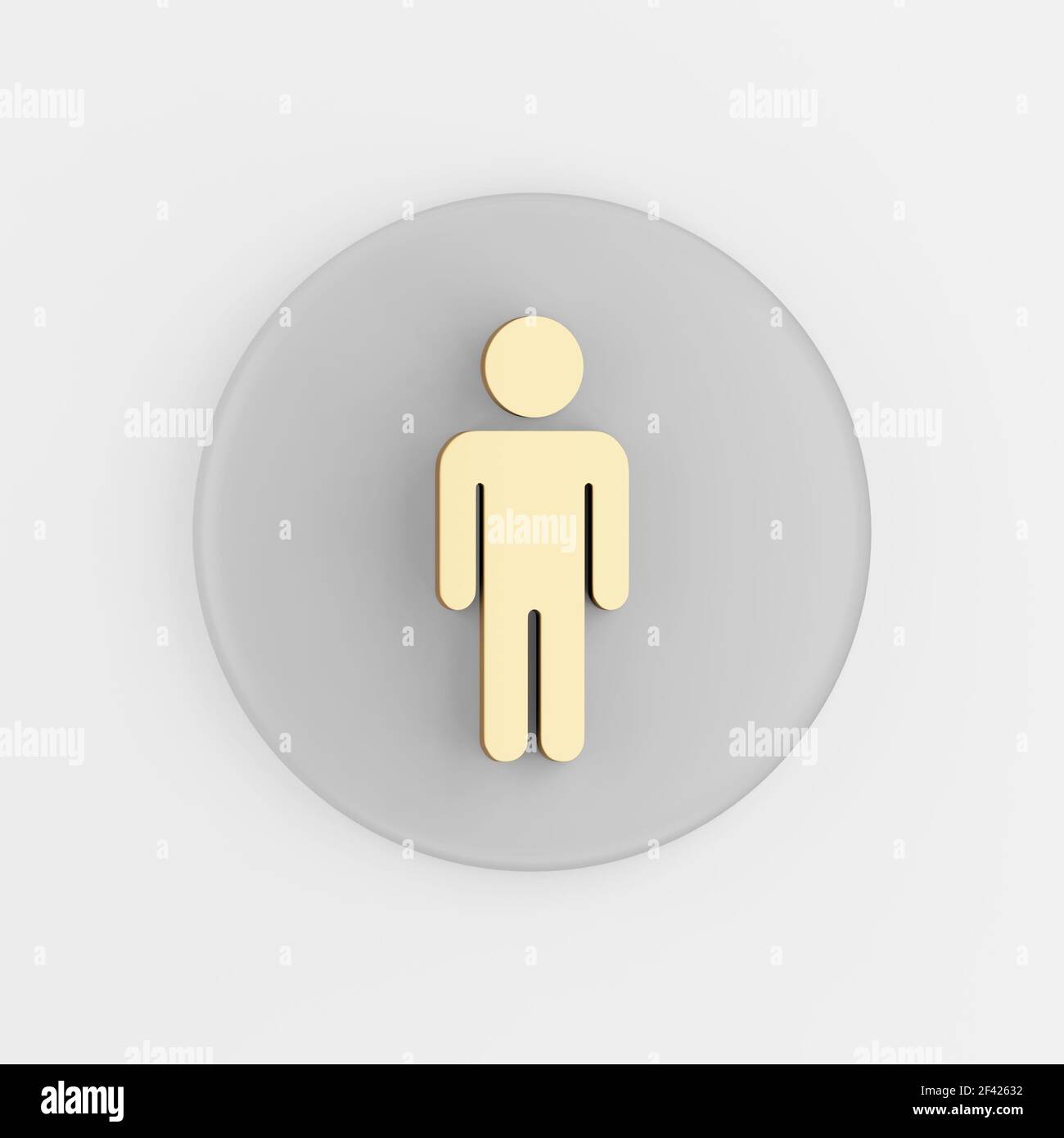 Minimalistic flat outline golden man icon. 3d rendering round gray key ...