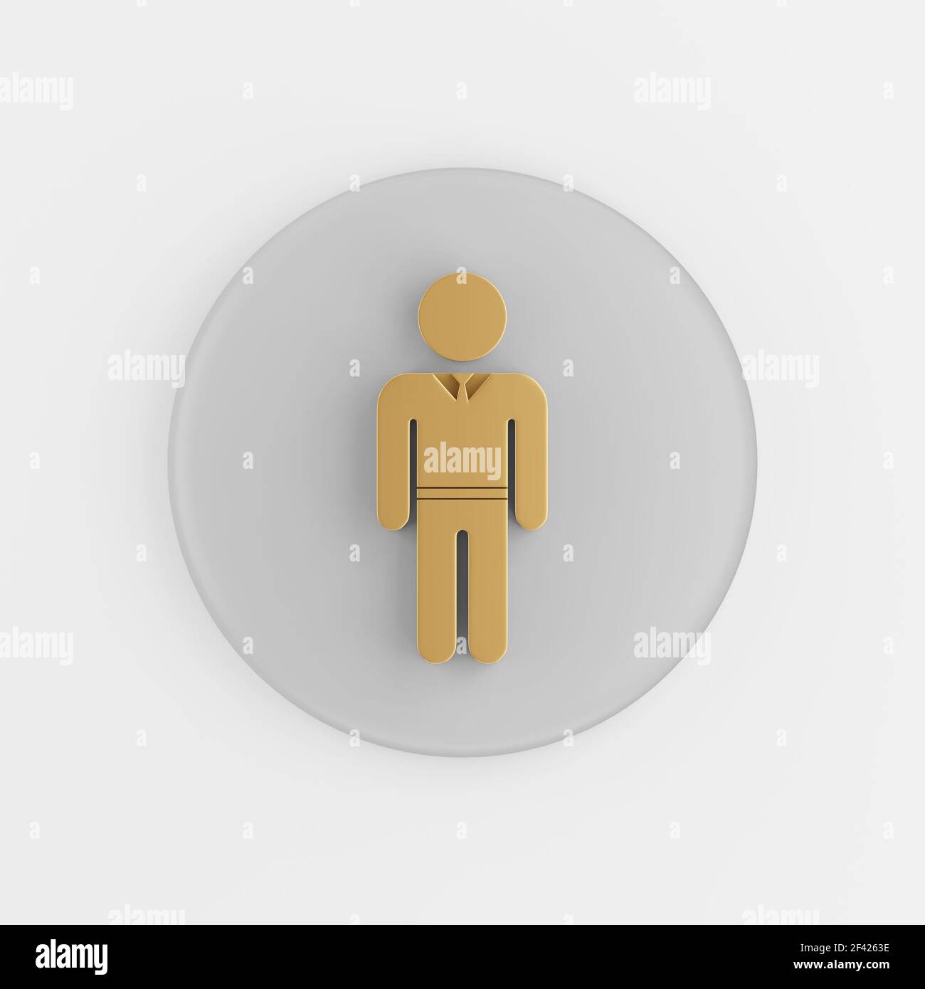Icon golden man in suit flat silhouette. 3d rendering round gray key ...