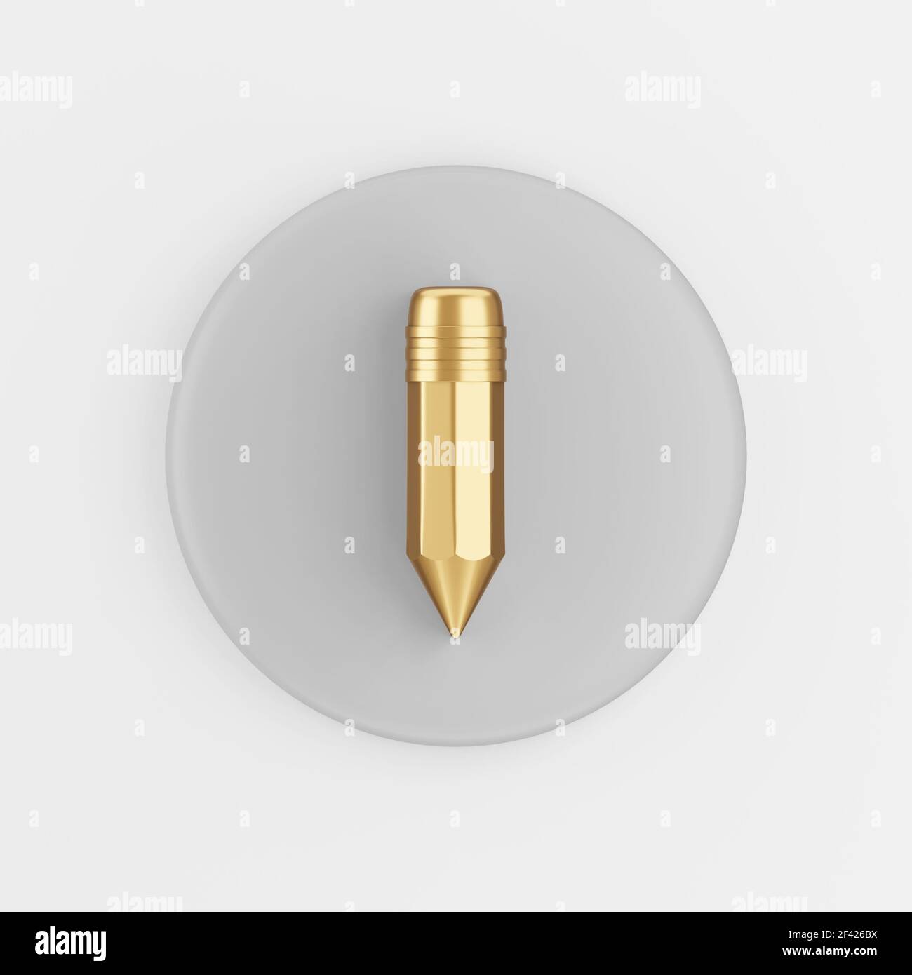 Gold pencil icon. 3d rendering round gray key button, interface ui ux element Stock Photo - Alamy