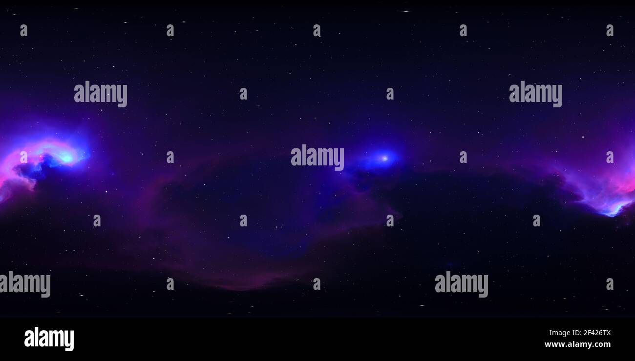 360 degree equirectangular projection space background with nebula and ...