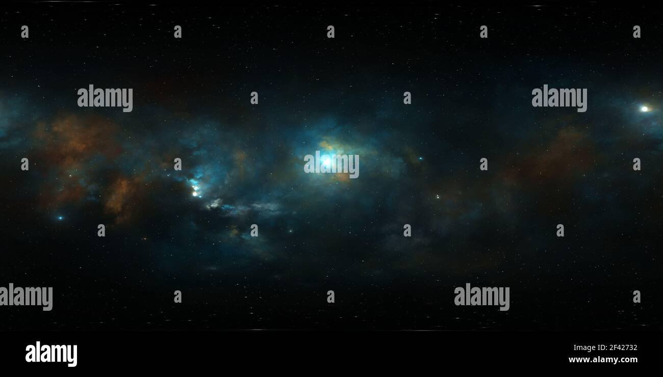 360 degree equirectangular projection space background with nebula and ...