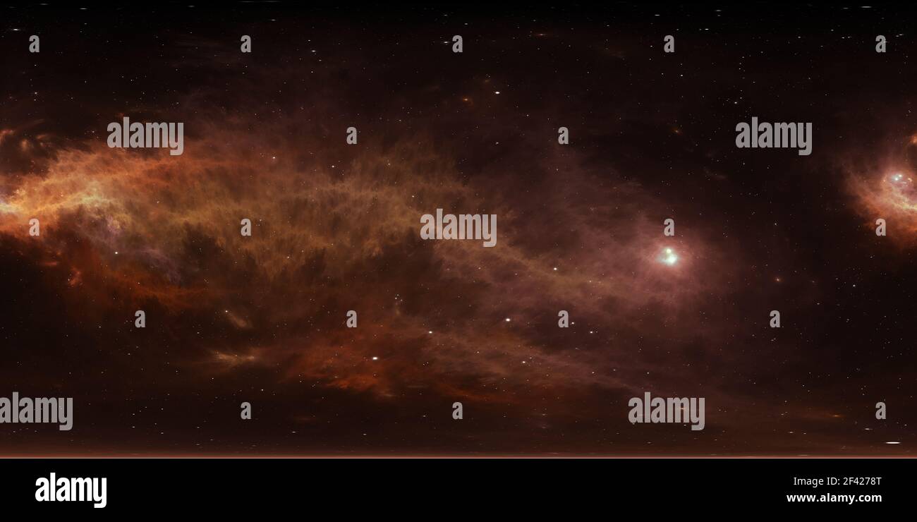 360 degree equirectangular projection space background with nebula and ...