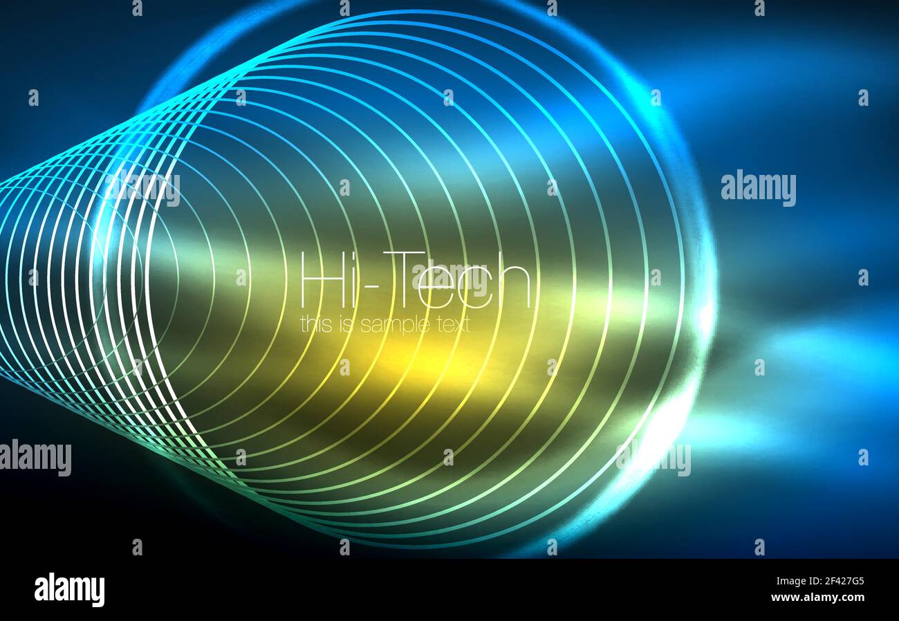 Circular glowing neon shapes, techno background. Abstract shiny ...