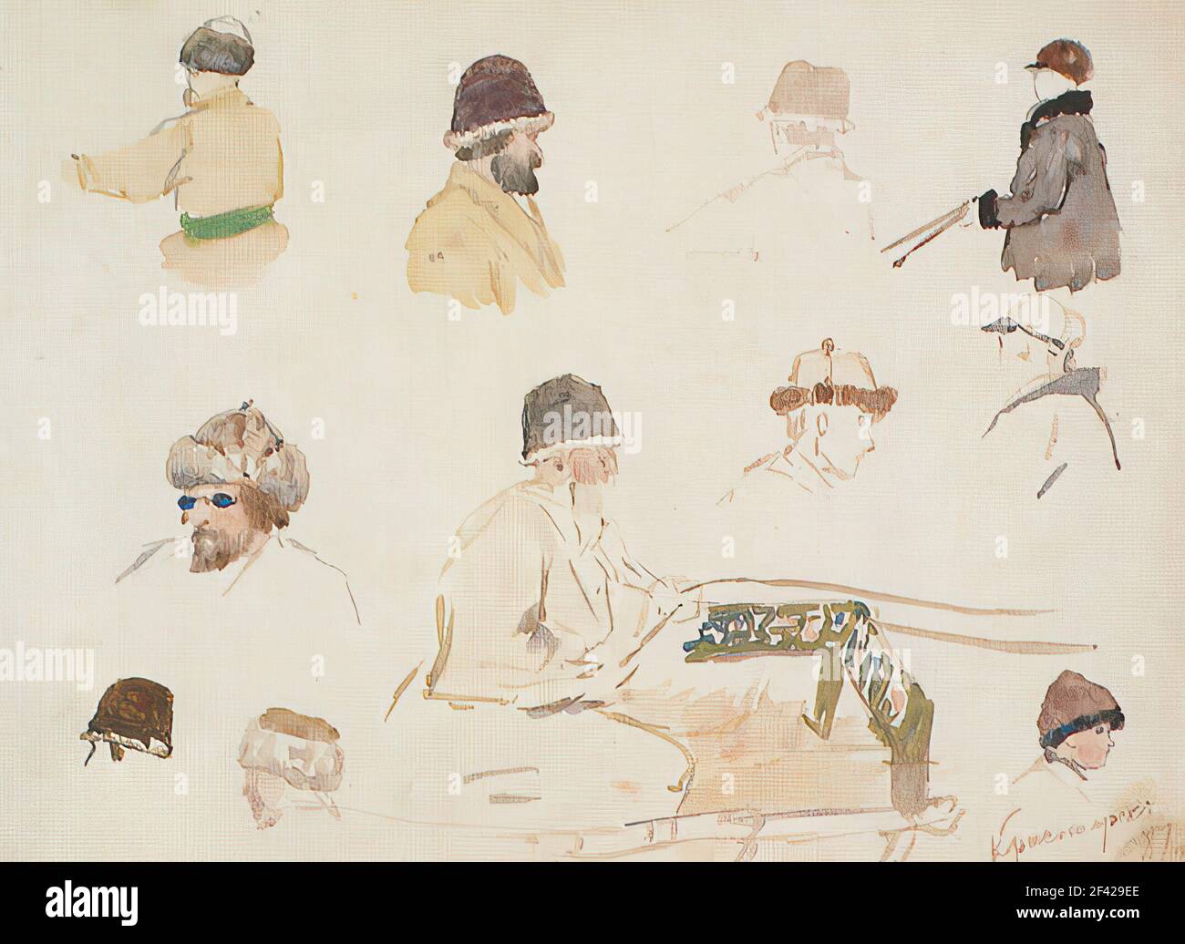 Vasily Surikov - Male Heads with Winter Caps 1887 Stock Photo - Alamy