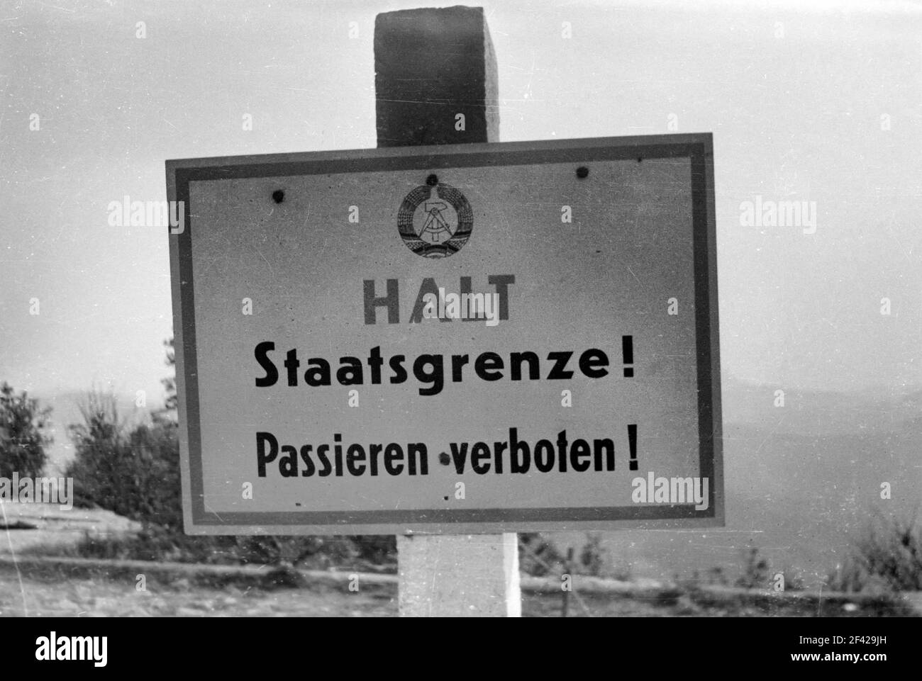 A sign prohibiting the crossing on border of East Germany, officially ...