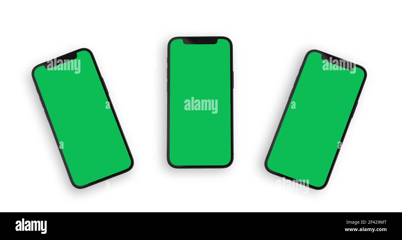 Smartphone templates with green screens, modern mobile phone mockup ...