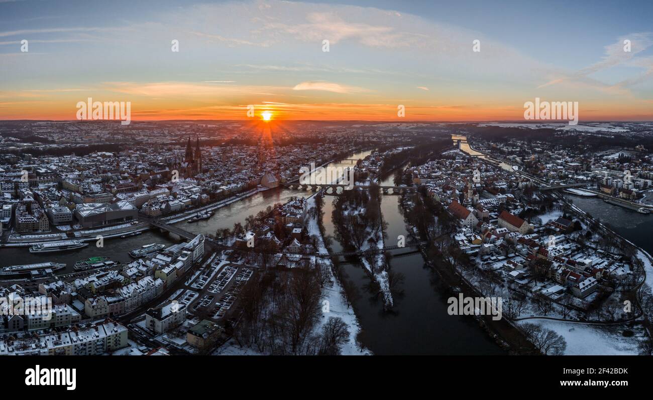 Panorama of Regensburg city in Bavaria with the river Danube the ...