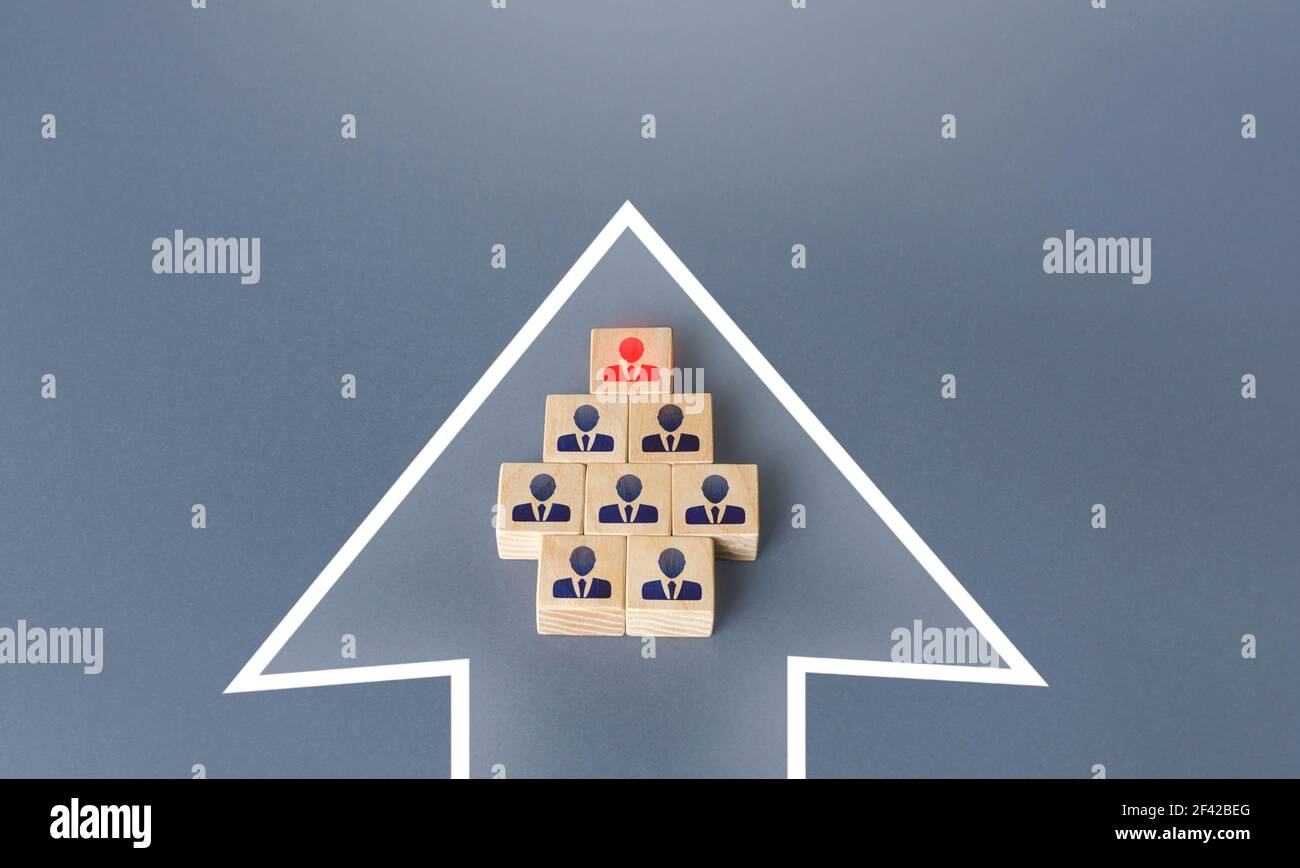 Business team group of people made of blocks in the direction arrow ...