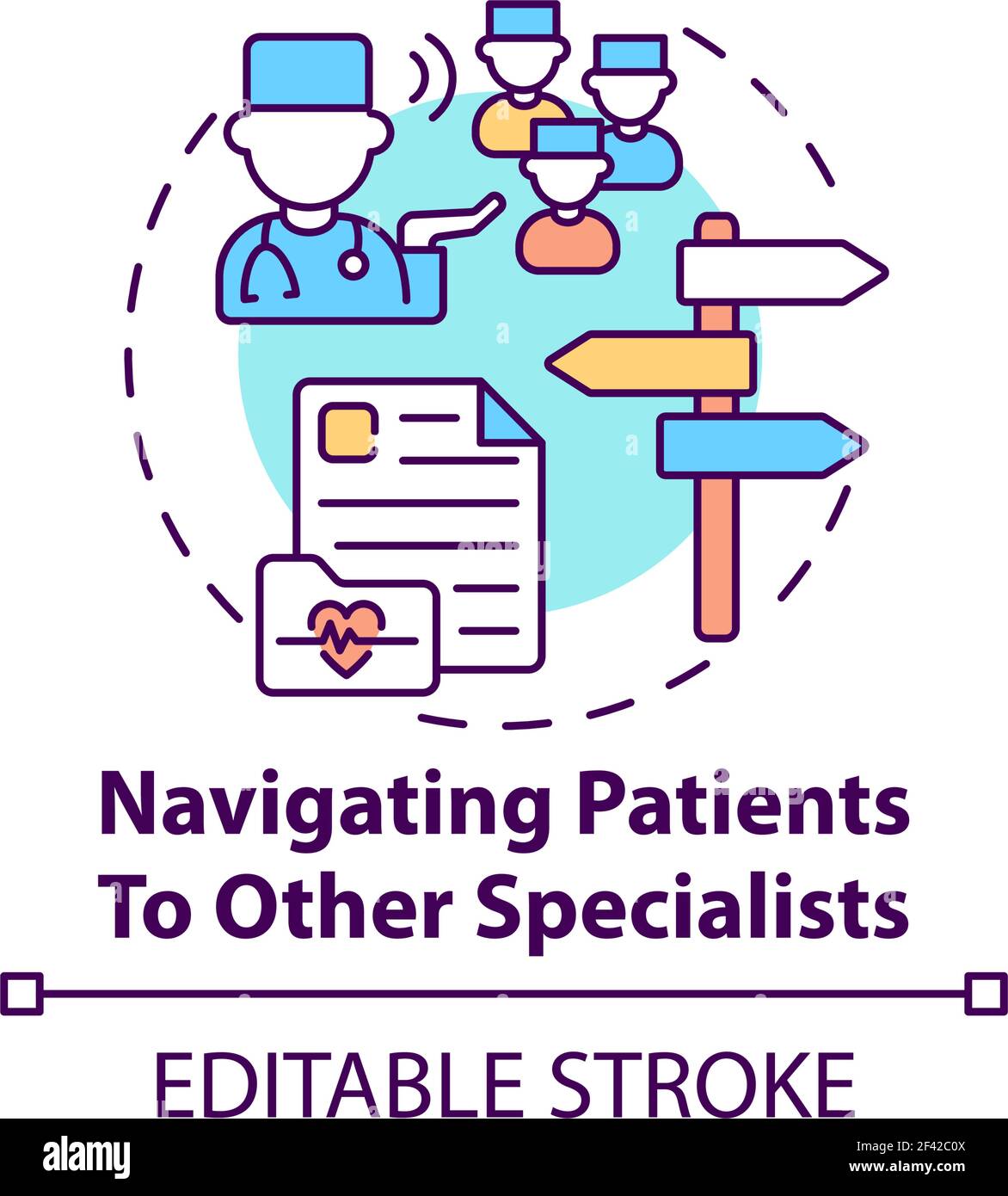 Navigating patients to other specialists concept icon Stock Vector ...