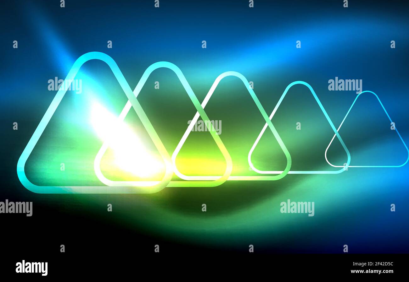 Glowing vector triangle geometric shapes in dark space. Glowing vector ...