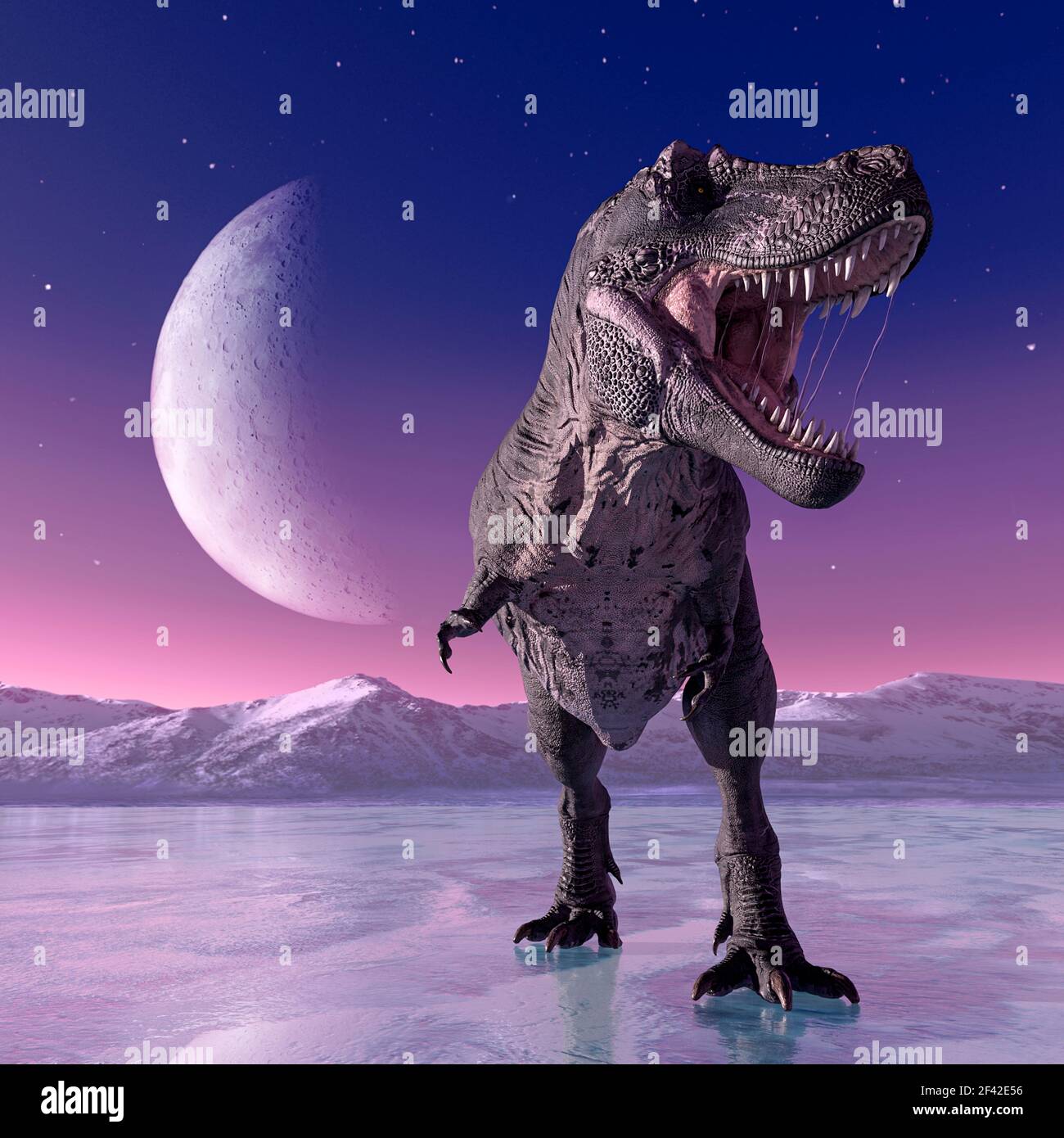 tyrannosaurus rex is standing up on ice age, 3d illustration Stock ...