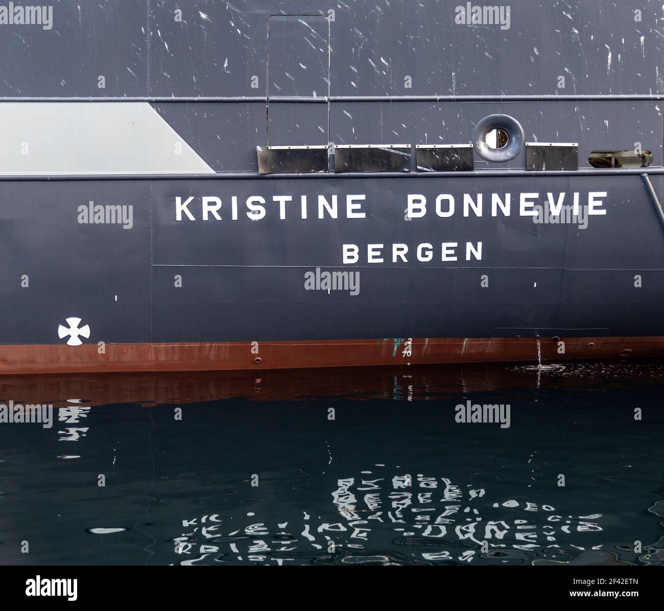 Ocean research vessel Kristine Bonneviein the port of Bergen, Norway ...