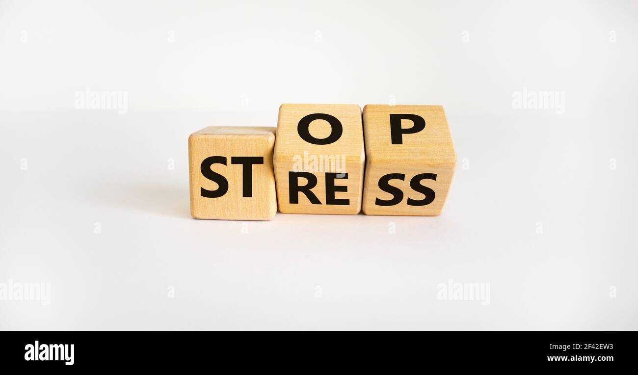 Stop stress and be health symbol. Turned cubes and changed words ...