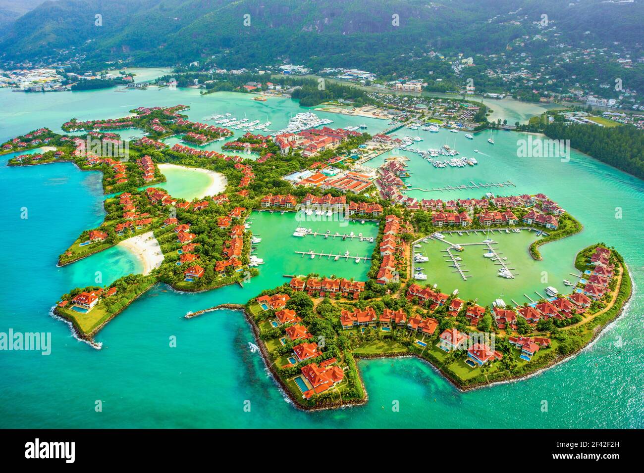 Mahe, Seychelles - 7 February 2019: Aerial view of the tropical Mahe ...